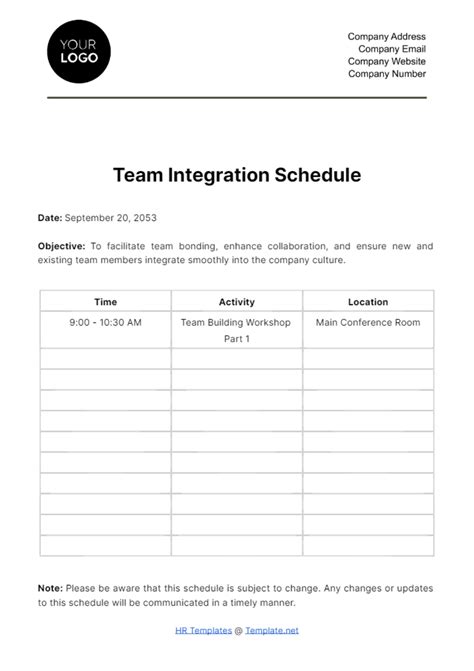 Free Team Integration Schedule Hr Template To Edit Online
