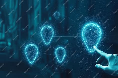 Futuristic Location Markers Glowing On A Digital Map Representing Advanced Technology