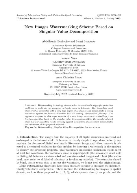 Pdf New Images Watermarking Scheme Based On Singular Value Decomposition