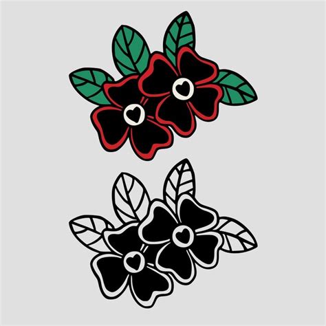 Flor Tatuagem Tradicional Vetor Premium