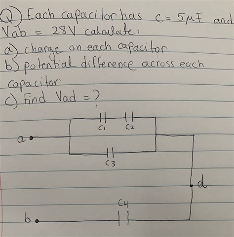 solved q each capacitor has c 5 m f and nab 28 v calculates