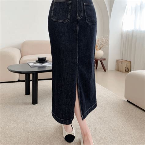 쫀쫀 밴딩 포켓 롱 트임 스커트 Smlxl