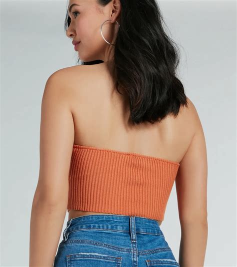Elevated Trend Ribbed Knit Tube Crop Top And Windsor