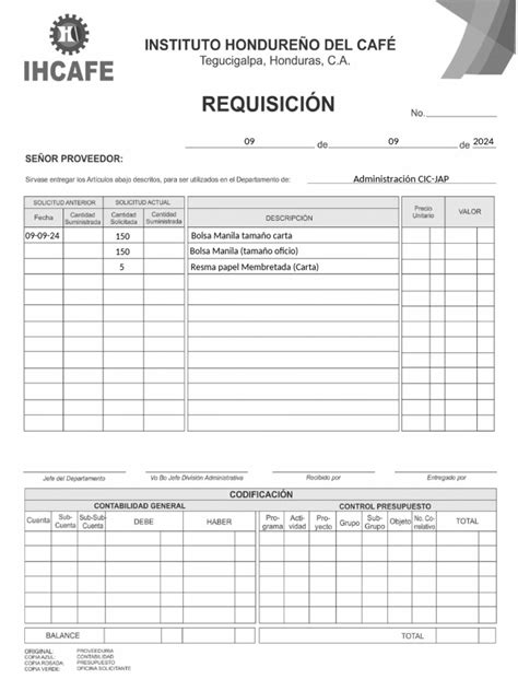 Formato Hoja De Requisicion Pdf