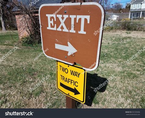 Exit Sign Two Way Traffic Sign Stock Photo 591559496 Shutterstock