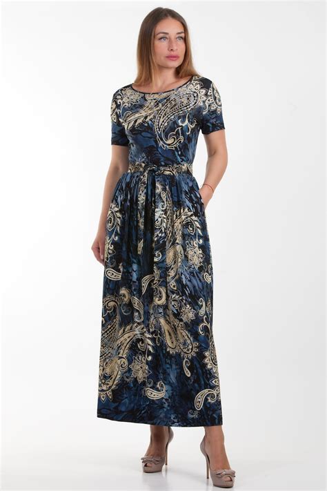 Blue Summer Maxi Dress Casual For Women In Jersey Fabric Long Floral