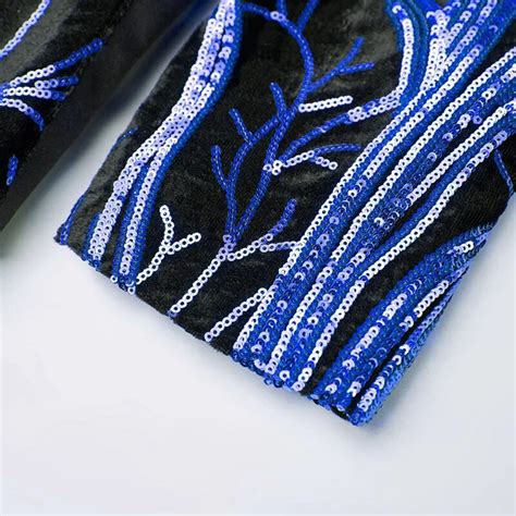 Badu Bg Моден мъжки луксозен костюм с пайети от 2 части Черен Син Златен Класически сватбен