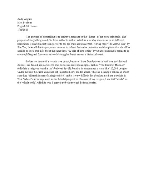 Andy Angulo Quick Write What Does It Mean To Be Truthfull Andy