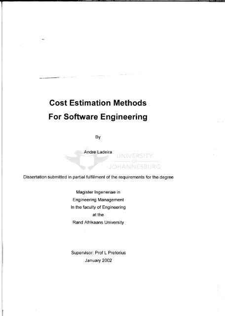 Cost Estimation Methods For Software Engineering Ujdigispace
