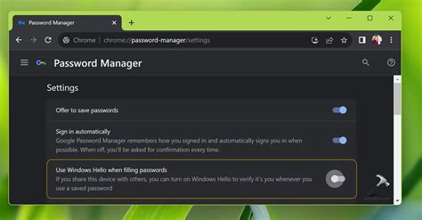Disable Windows Hello For Google Chrome Passwords