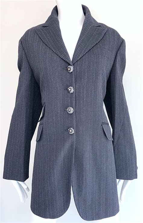 Vintage Romeo Gigli 1990s Size 44 Grey Black Rhinestone 90s Blazer