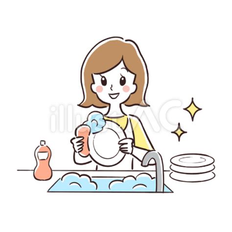 皿洗いイラスト No 22321485／無料イラストフリー素材なら「イラストac」