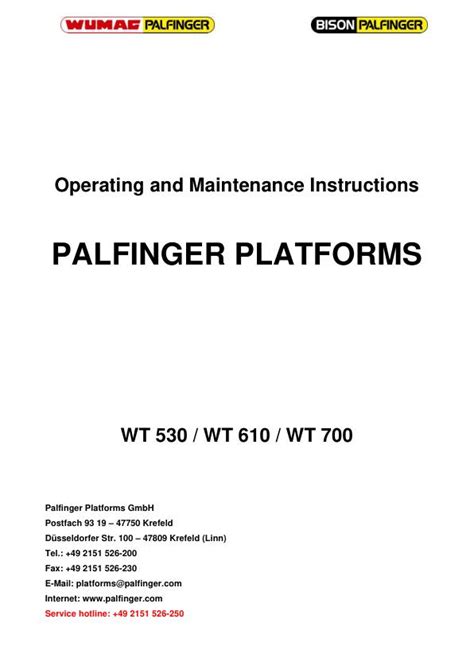Palfinger Wt 530 Wt 610 Wt 700 Platforms Operating Maintenance Instructions Pdf