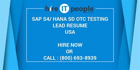 Sap S4 Hana Sd Otc Testing Lead Resume Hire It People We Get It Done