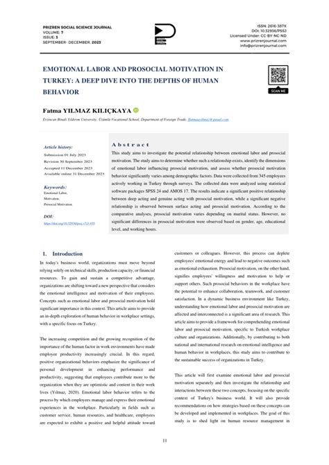 Pdf Emotional Labor And Prosocial Motivation In Turkey A Deep Dive Into The Depths Of Human