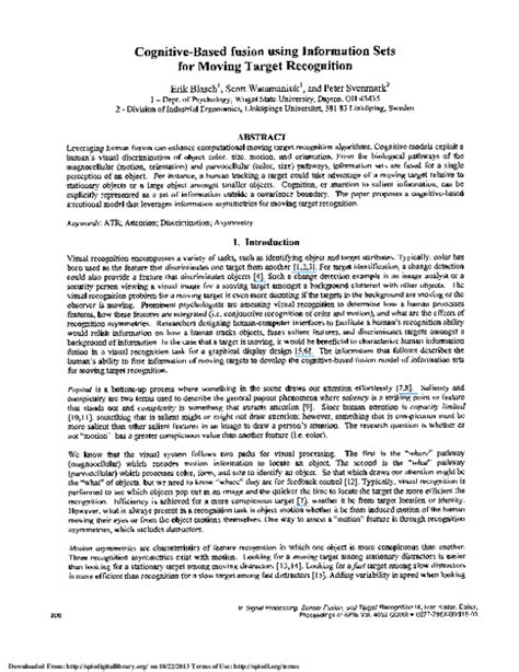 Pdf Cognitive Based Fusion Using Information Sets For Moving Target