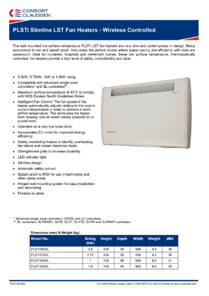 Plsti Sl Heater Data Sheet Consort Claudgen Nbs Source