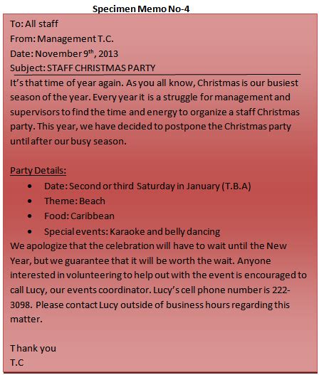 Different Parts Of A Business Memo Sample Memo