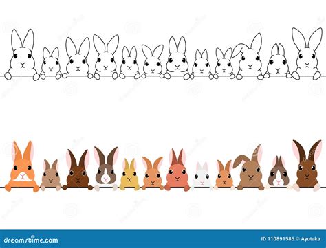 Rabbits Border Set Cartoon Vector 111212187