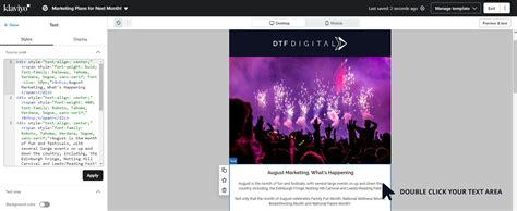 Can Only See Source Code In Text Field On Klaviyo Dtf Digital