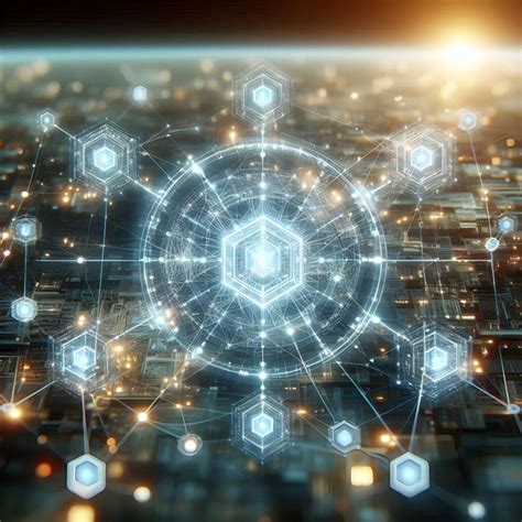 a digital representation of a blockchain network with interconnected