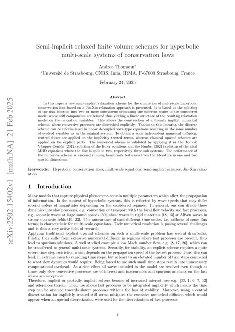 Pdf Semi Implicit Relaxed Finite Volume Schemes For Hyperbolic Multi Scale Systems Of