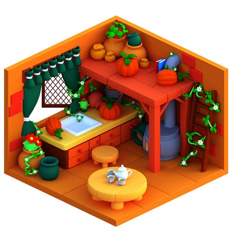 Artstation Isometric Stylized Bedroom 3d Model