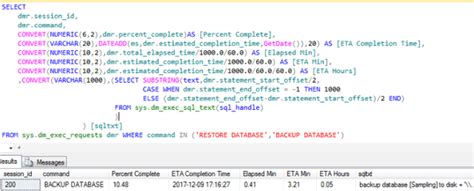 How To Get Estimated Completion Time Of Sql Server Database Backup Or