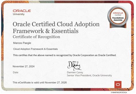 Certificado Em Oracle Certified Cloud Adoption Framework E Essentials Grato A B3 Por Mais Essa