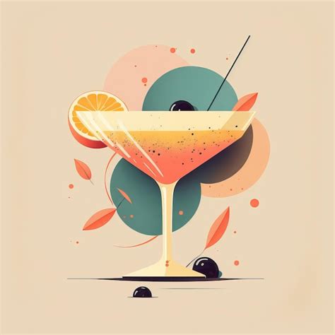 Premium Photo Classic Cocktail Drink Flat Illustration Style