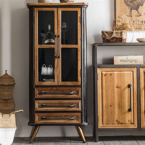 Industrial Rustic Black Tall Cabinet With Storage Metal 50 In Height