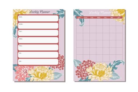 Premium Vector A Weekly Planner With Pink And Red Hydrangea Hand