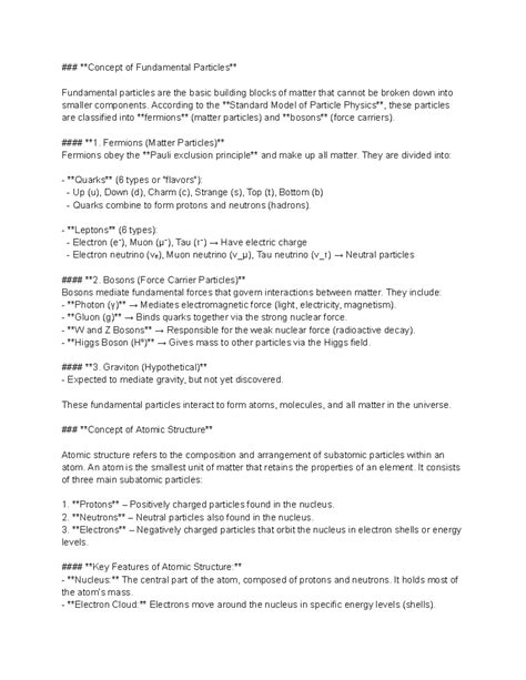Fundamental Particles And Atomic Structure A Comprehensive Overview