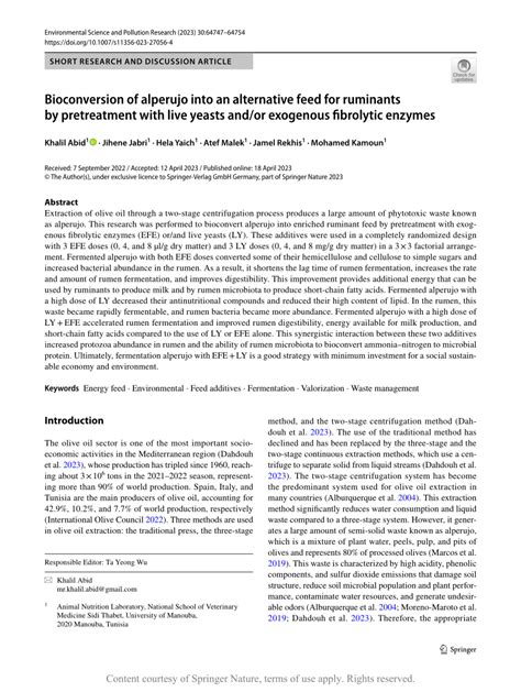 Bioconversion Of Alperujo Into An Alternative Feed For Ruminants By Pretreatment With Live