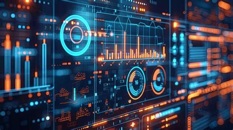 Abstract Digital Interface With Charts Gauges And Icons Premium Ai