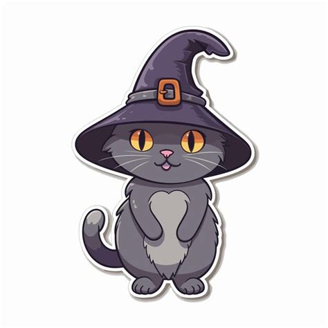 Premium Vector Witch Cat Sticker Cartoon Isolated Cute Halloween Sticker