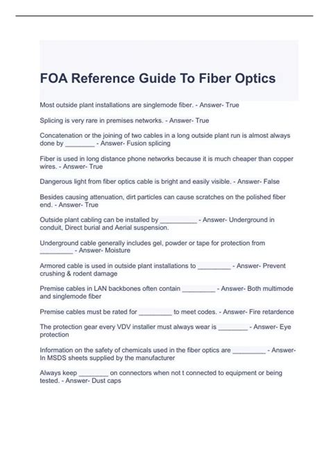 Foa Reference Guide To Fiber Optics Questions With Correct Answers