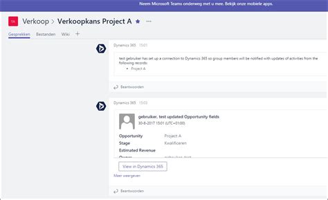 Microsoft Teams Gekoppeld Aan Microsoft Dynamics Crm