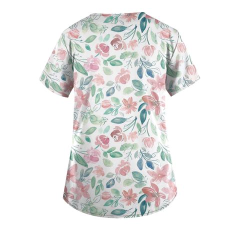 Bdporkas Womens Scrubs Holiday Tops Cute Flower Print Working Uniform