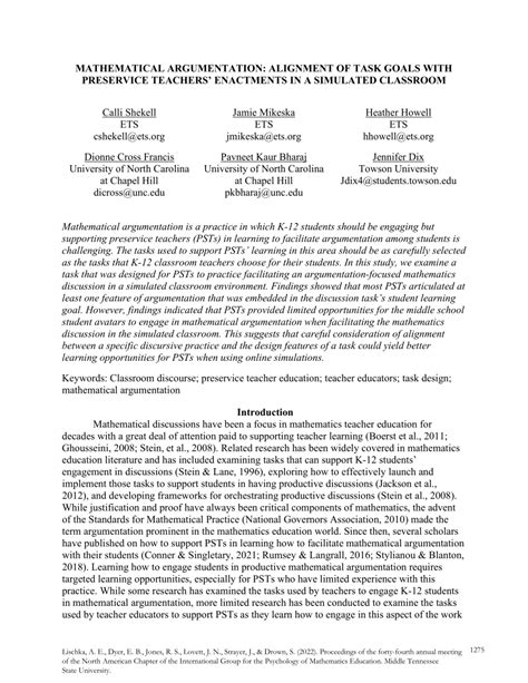Pdf Mathematical Argumentation Alignment Of Task Goals With Preservice Teachers Enactments