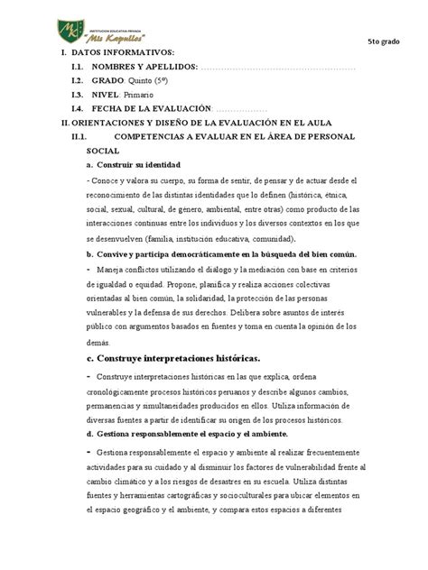 Evaluación Diagnóstica Personal Pdf Entorno Natural Las Emociones