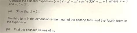 Solved Consider The Binomial Expansion