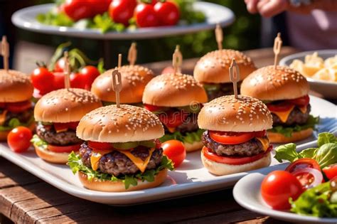 Mini Burgers On The Plate Small Burgers Sliders With During Summer