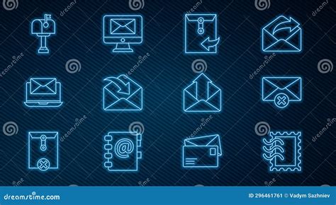 Set Line Postal Stamp Delete Envelope Envelope Laptop With Mail Box