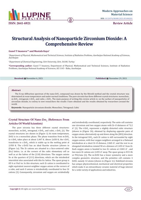 PDF Structural Analysis Of Nanoparticle Zirconium Dioxide A Comprehensive Review