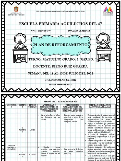Plan De Reforzamiento Académico Para El Segundo Grado Del Turno