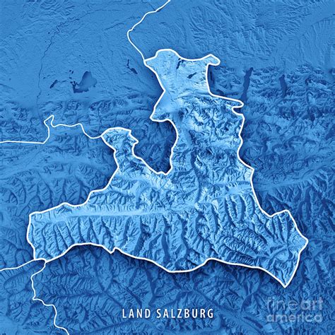 Land Salzburg Austria 3d Render Topographic Map Blue Border Digital Art