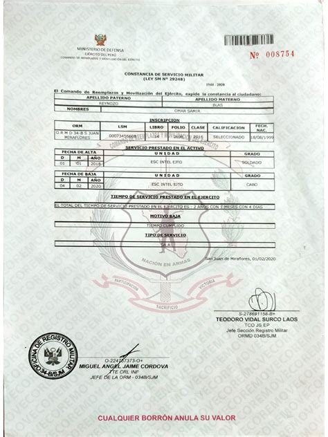 Constancia De Servicio Militar Pdf