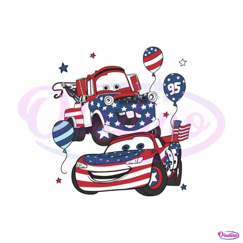 Lightning Mcqueen Tow Mater With Balloon 4th Of July Svg Oladino