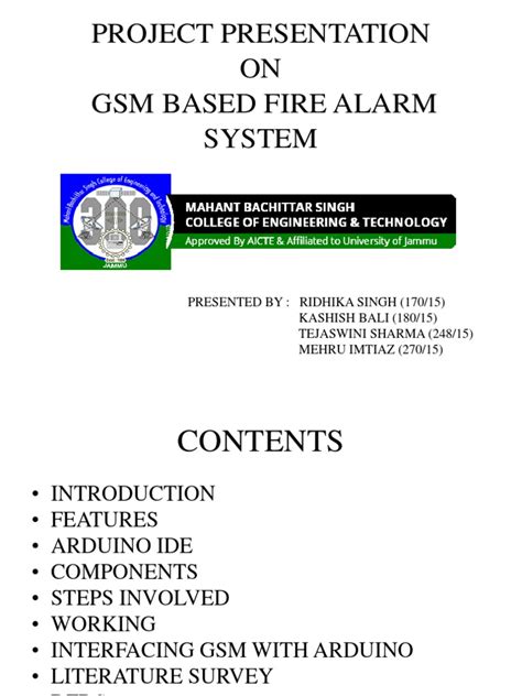 Project Presentation On Gsm Based Fire Alarm System Pdf Arduino Sensor